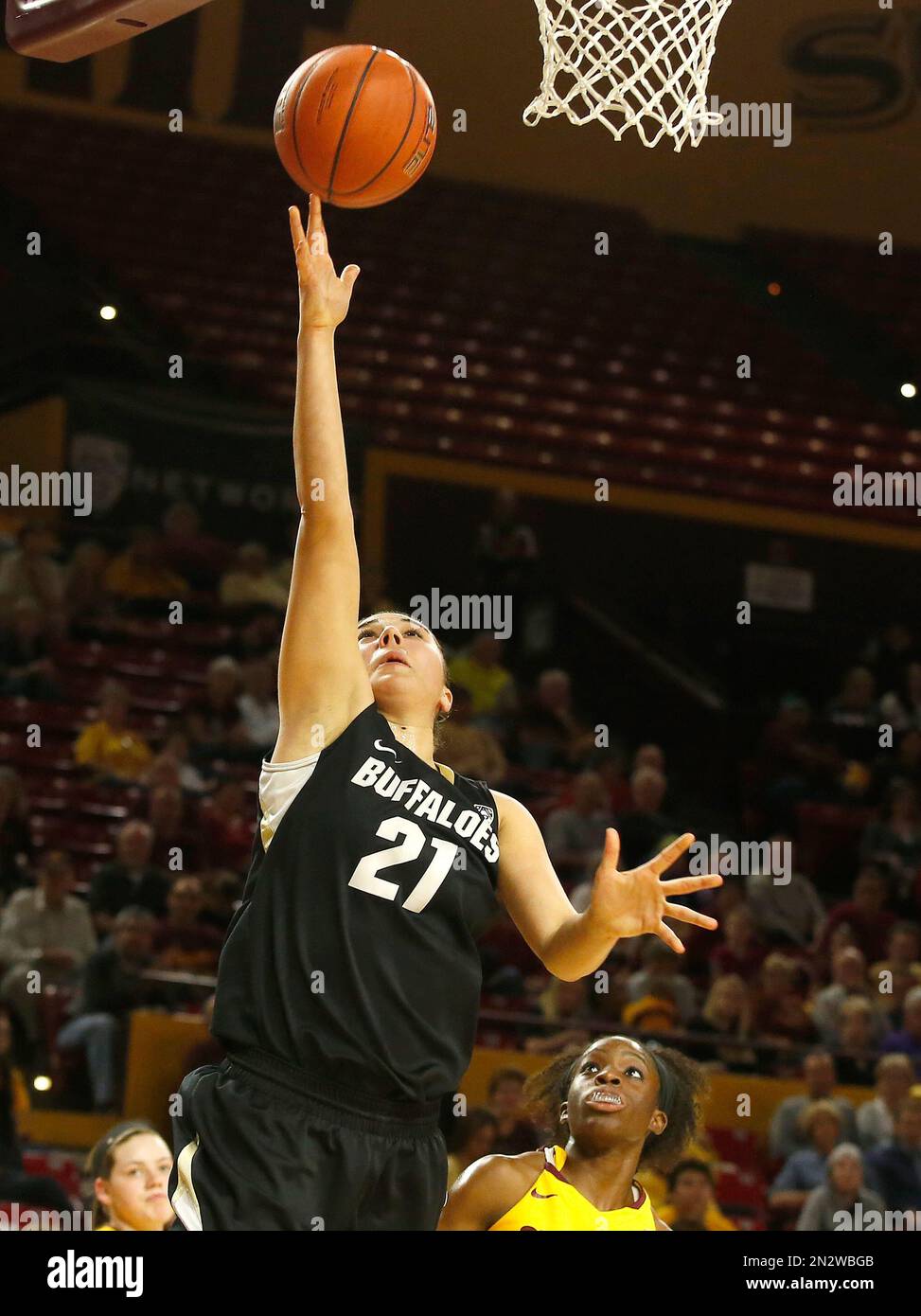 Colorado guard Jasmine Sborov (21) shoots on Arizona State guard ...