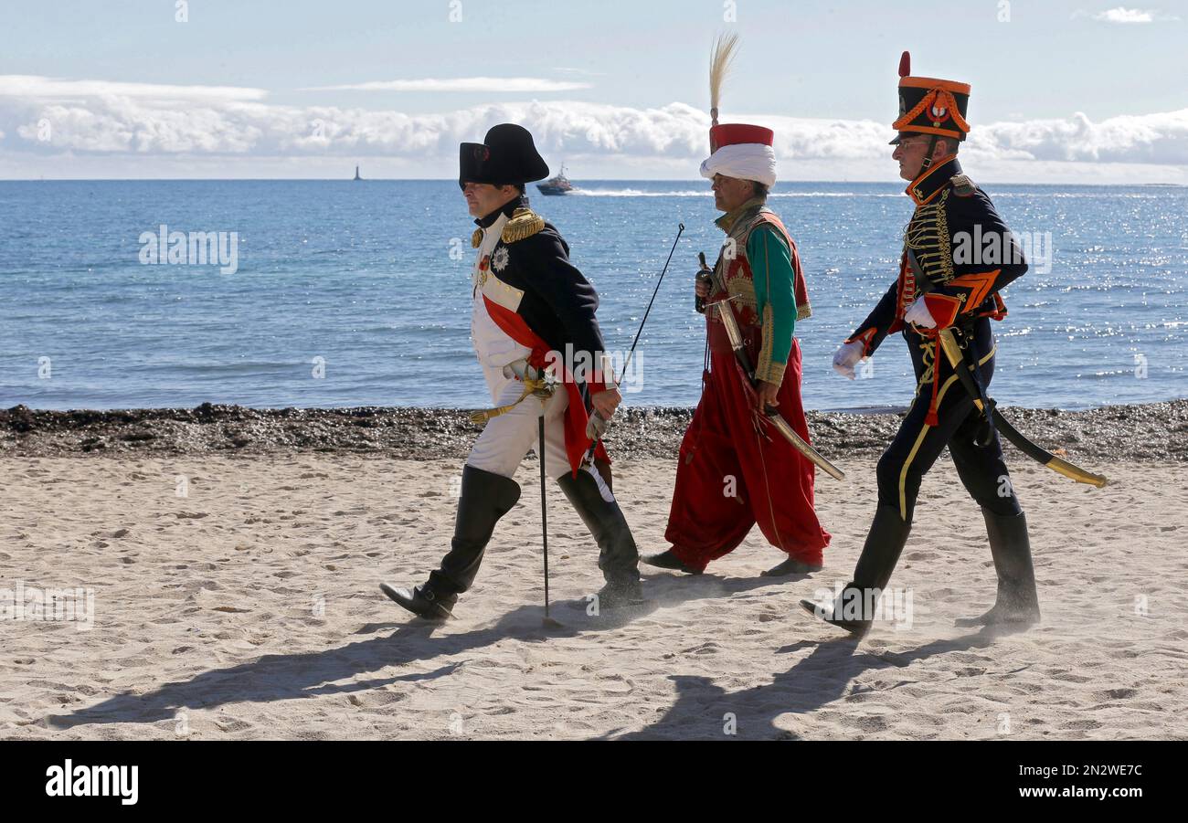 French Emperor Napoleon, performed by French actor Frank Samson, walks ...