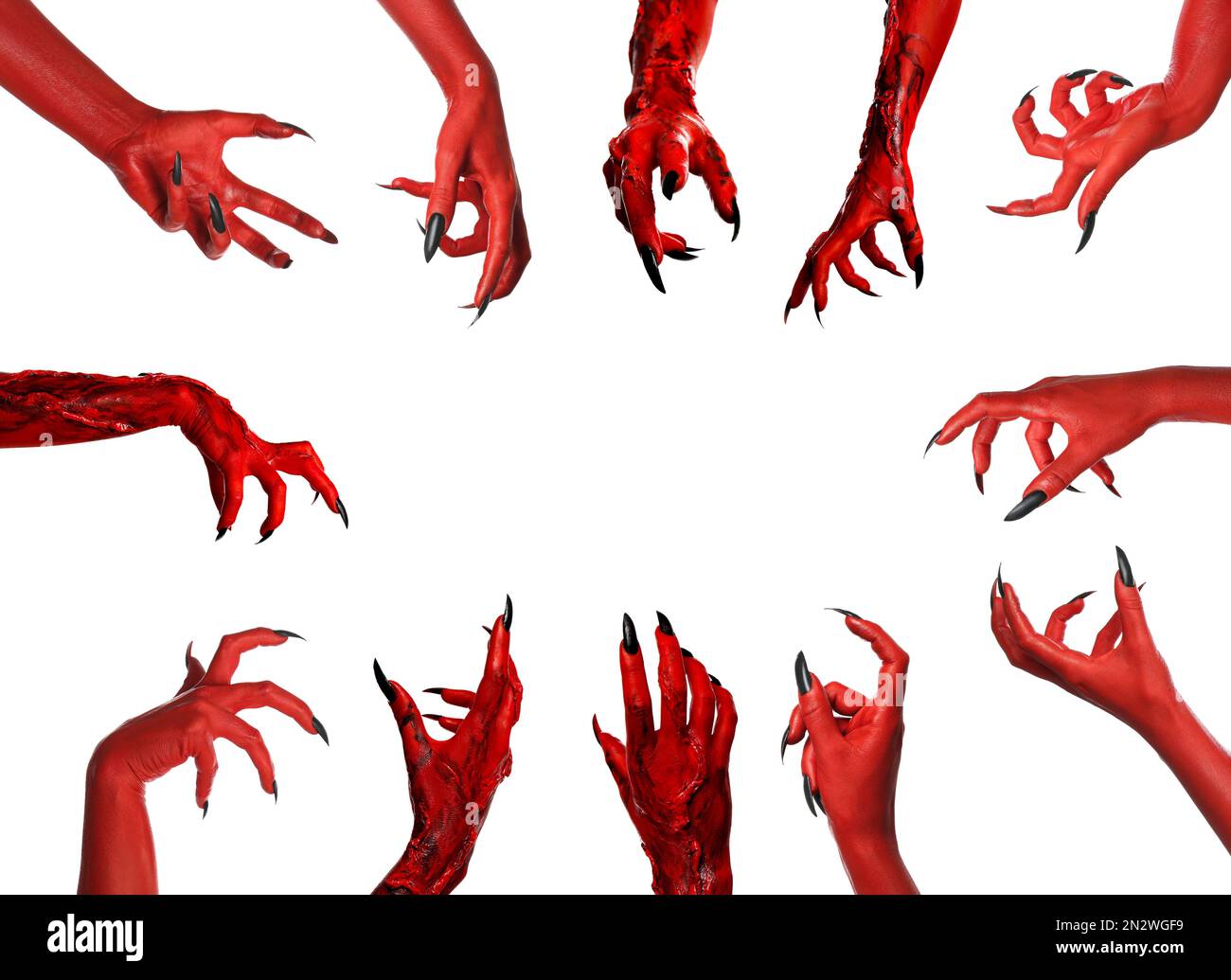 Collage with photos of scary monsters on white background, closeup ...