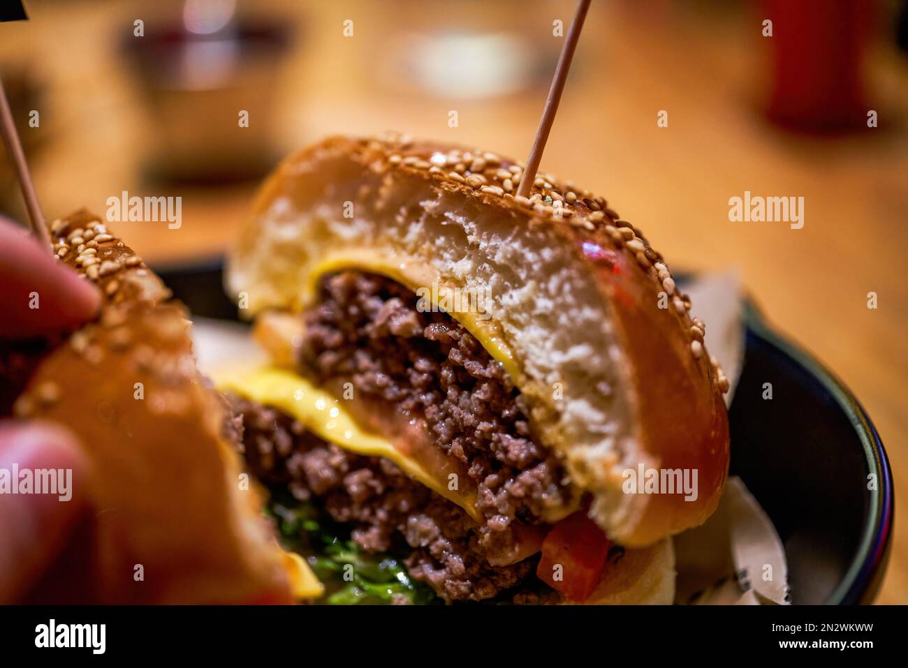 A tempting and delicious American-style beef handmade burger Stock ...