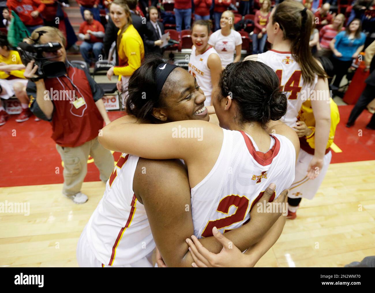 Iowa State guard Fallon Ellis, left, celebrates with teammate Brynn ...