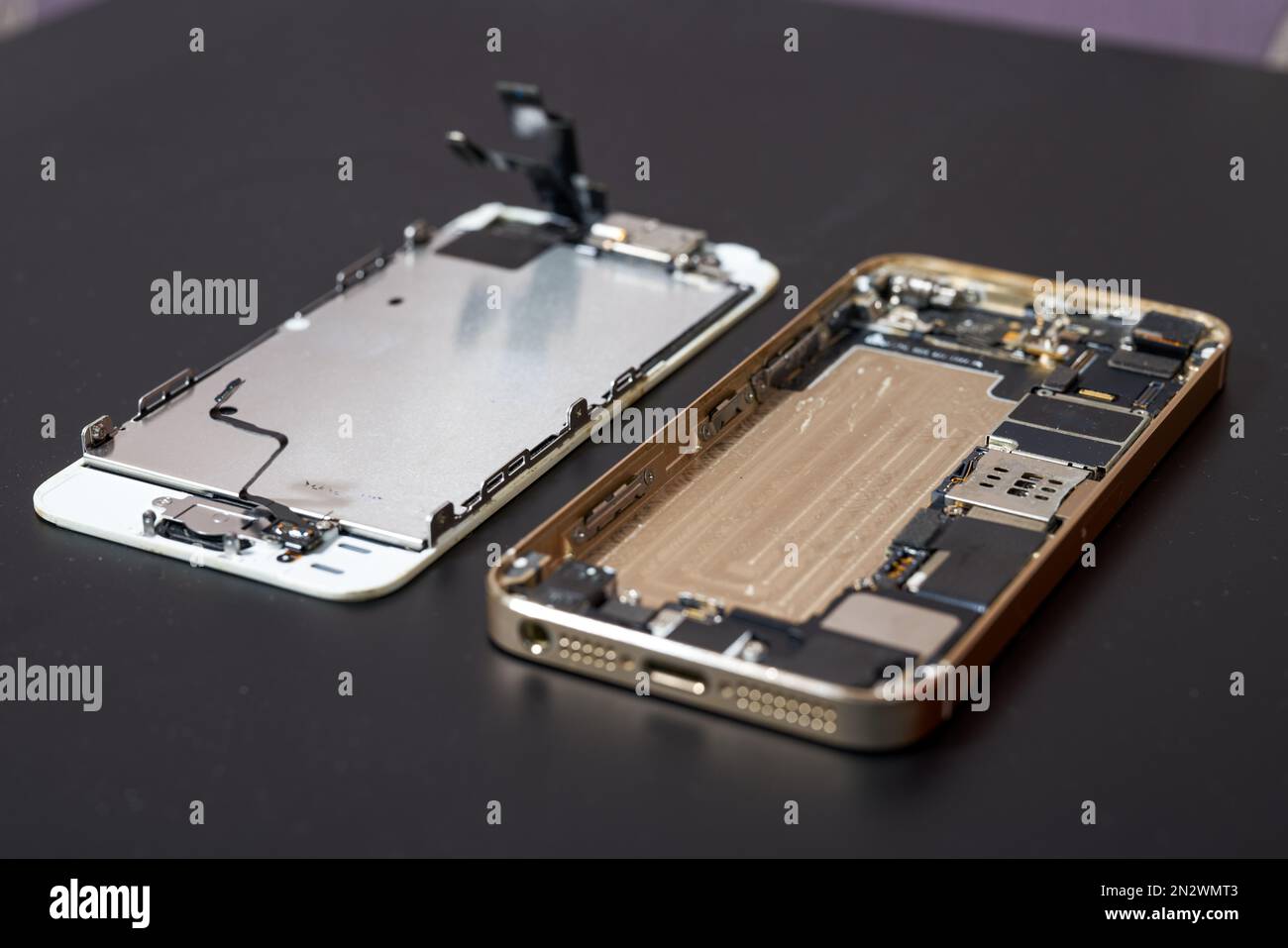 The internals and components of a disassembled smartphone Stock Photo ...