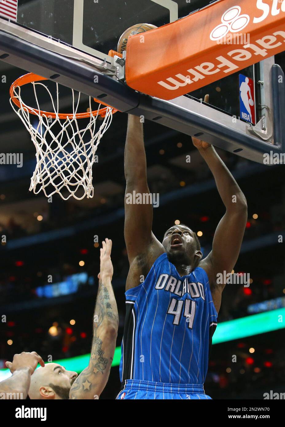 Orlando Magic forward Andrew Nicholson (44) goes up for a shot in the ...