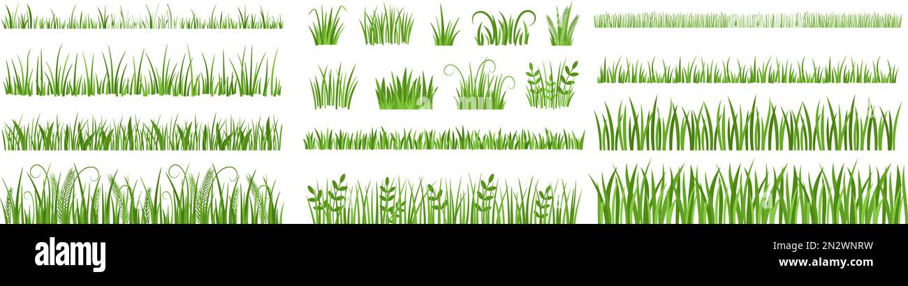 Cartoon grass leaves. Tuft of green meadow grass, lawn herb silhouette ...