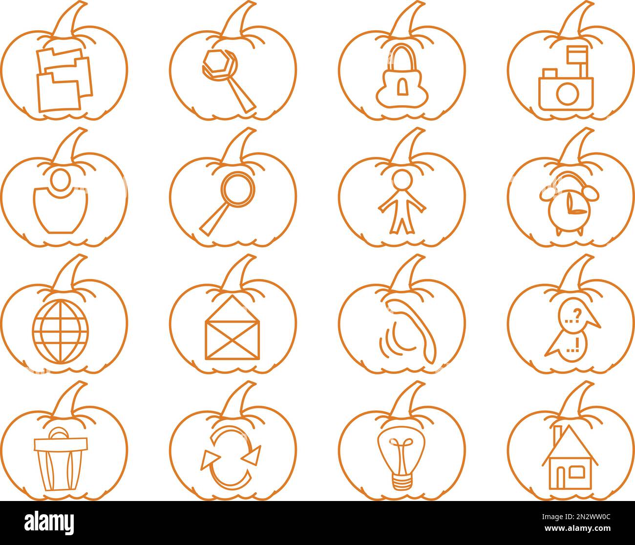 Icon set with user interface symbols with outline pumpkins for ...