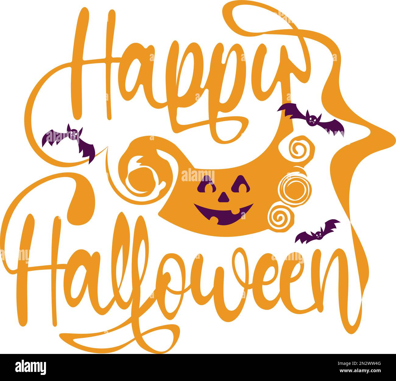 Set of Happy Halloween typography with pumpkin face and bats Stock ...