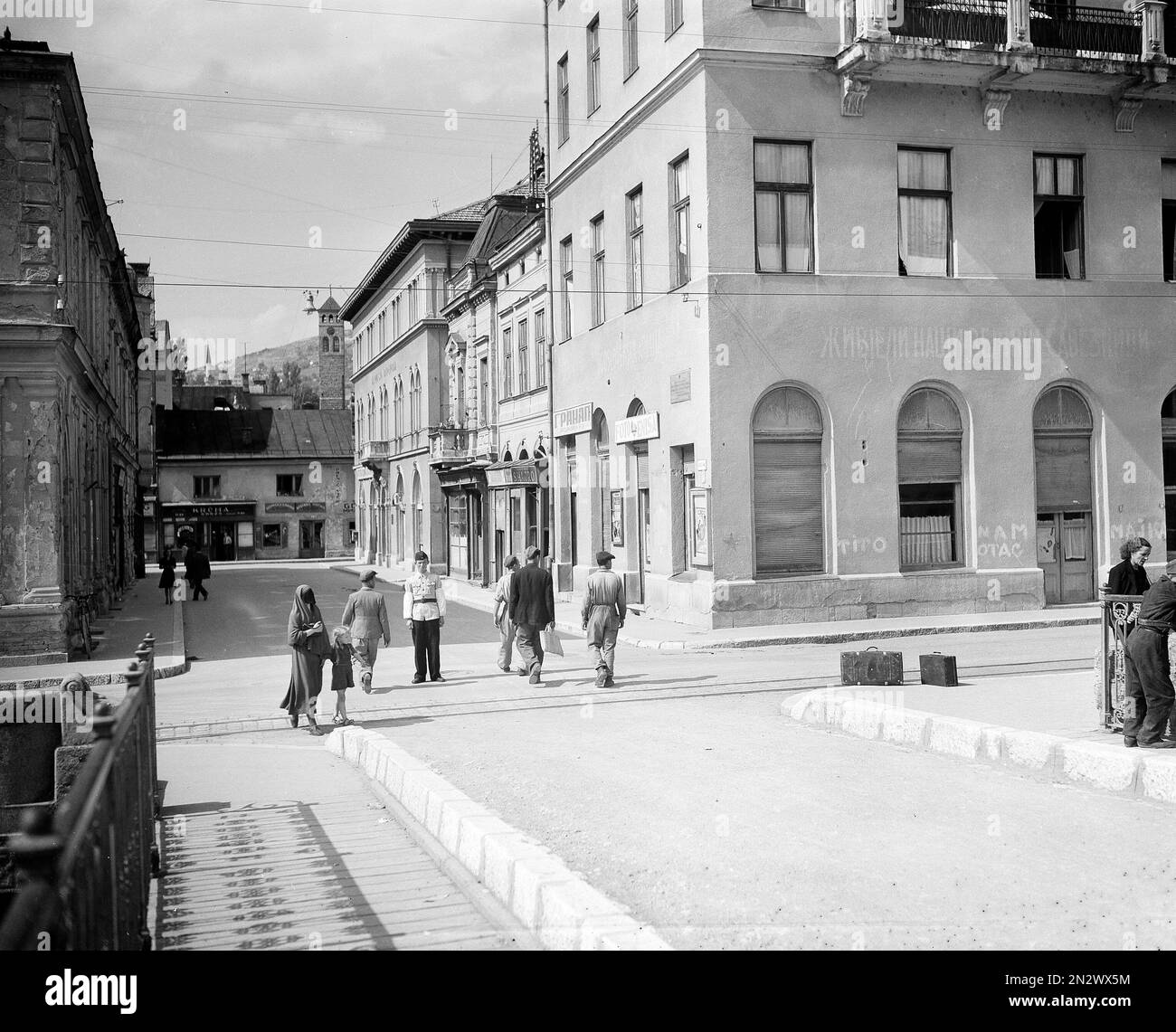 The intersection in Sarajevo, Yugoslavia, where Archduke Ferdinand and his wife Sophie, Duchess ...