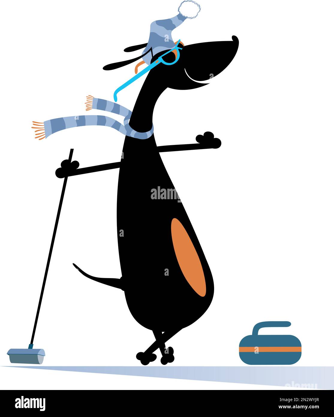 Dog plays curling. Cartoon dachshund a curling player illustration ...