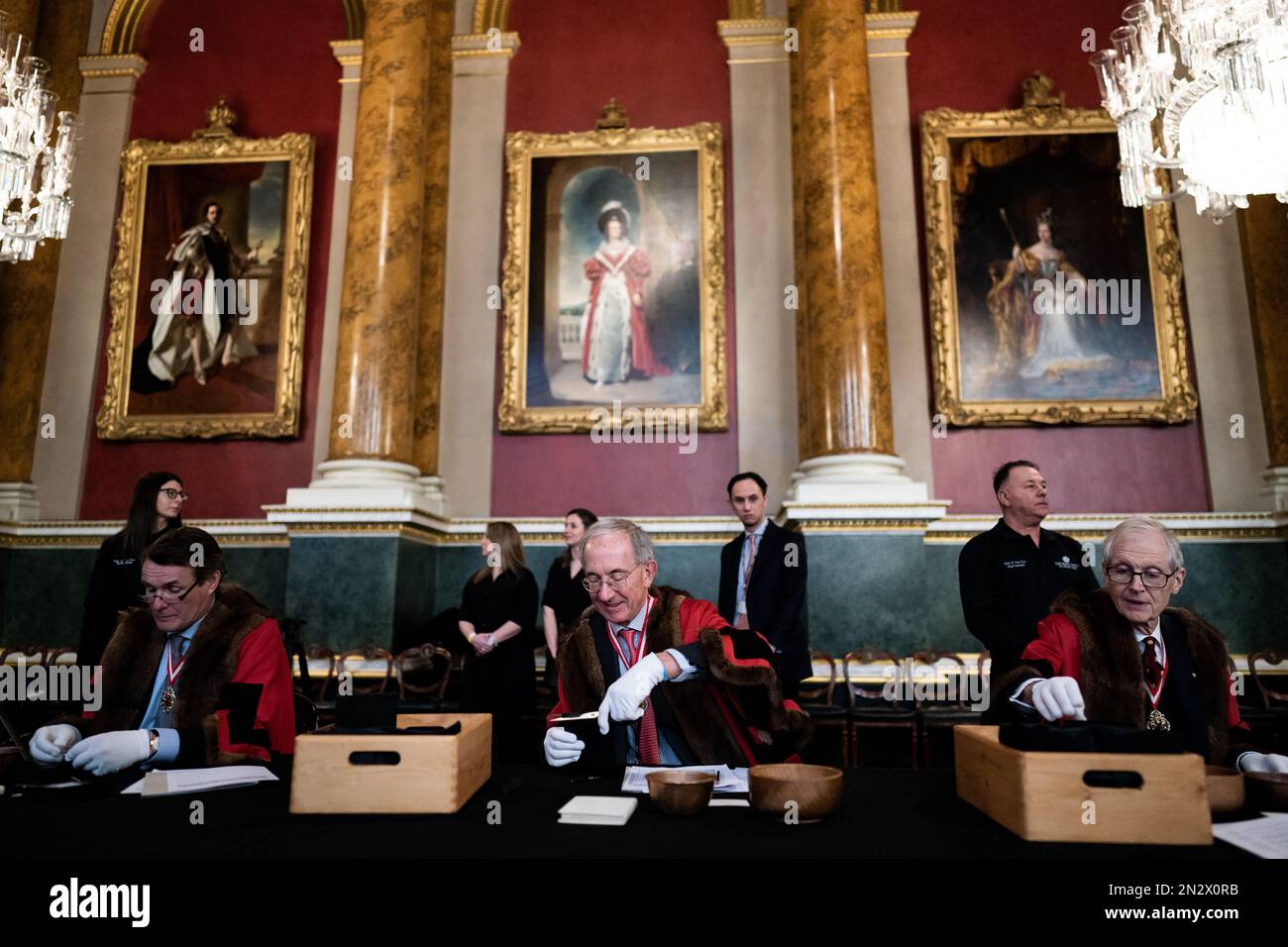 Coins are assessed at Goldsmiths' Hall in London, during the Trial of ...