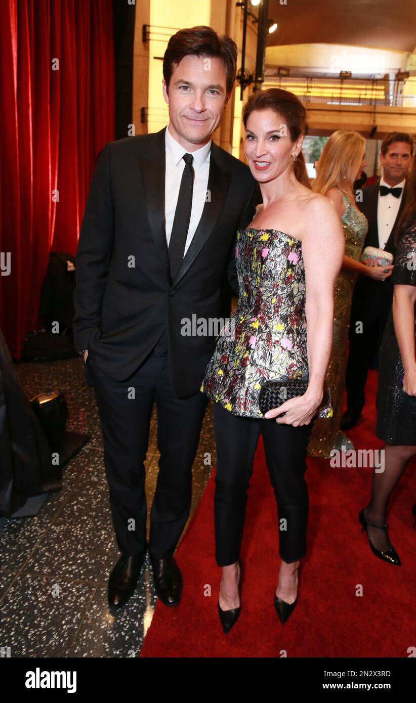 Jason Bateman, left, and Amanda Anka arrive at the Oscars on Sunday ...