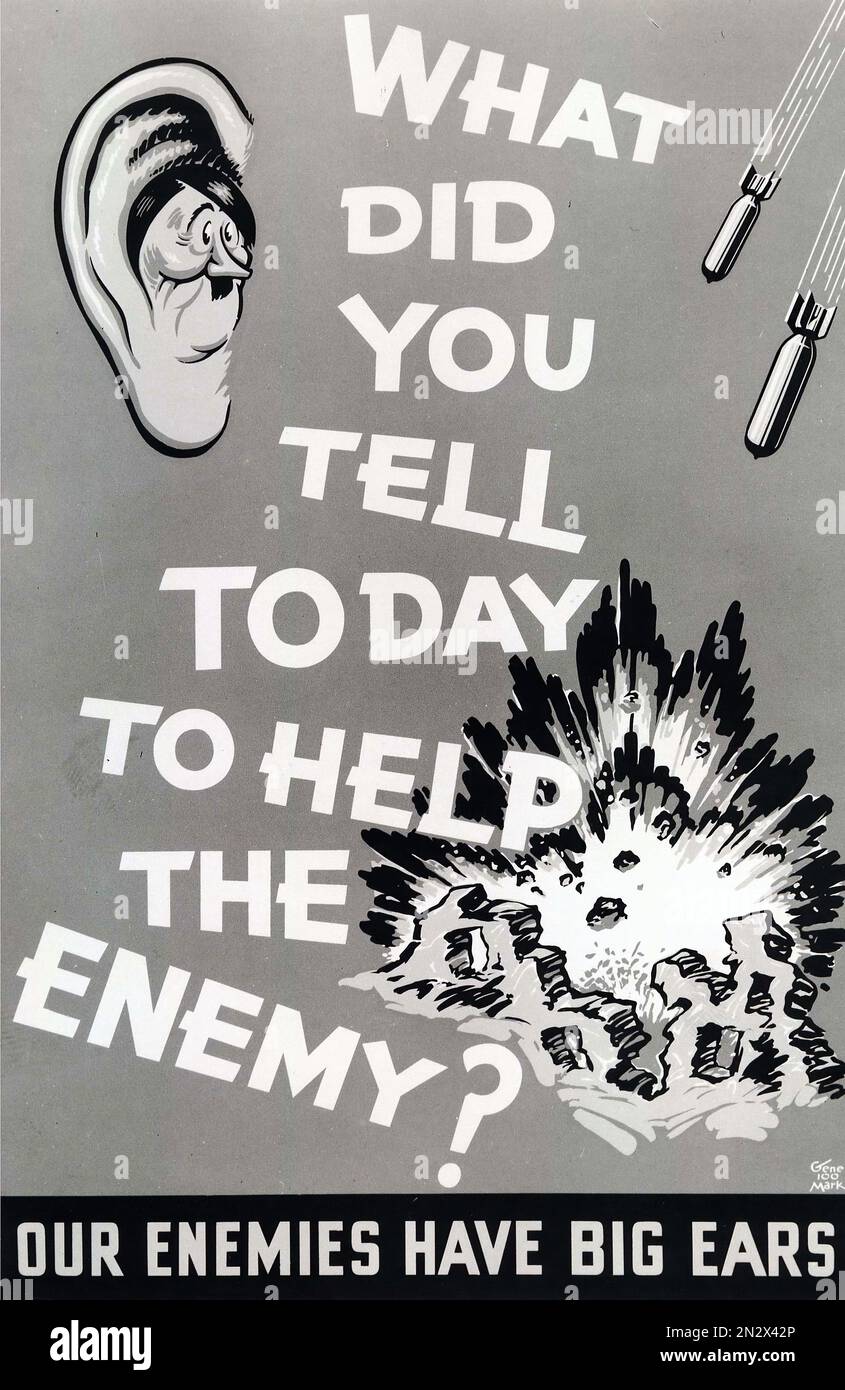 Our Enemies Have Big Ears - World War II - U.S propaganda Poster Stock ...