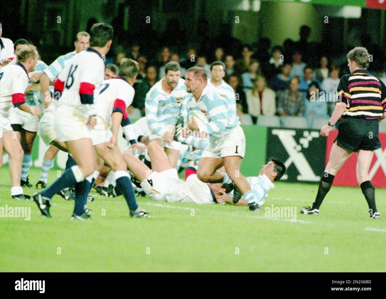 Argentina prop Federico Mendez, no.1 , rushes forward from a ruck ...