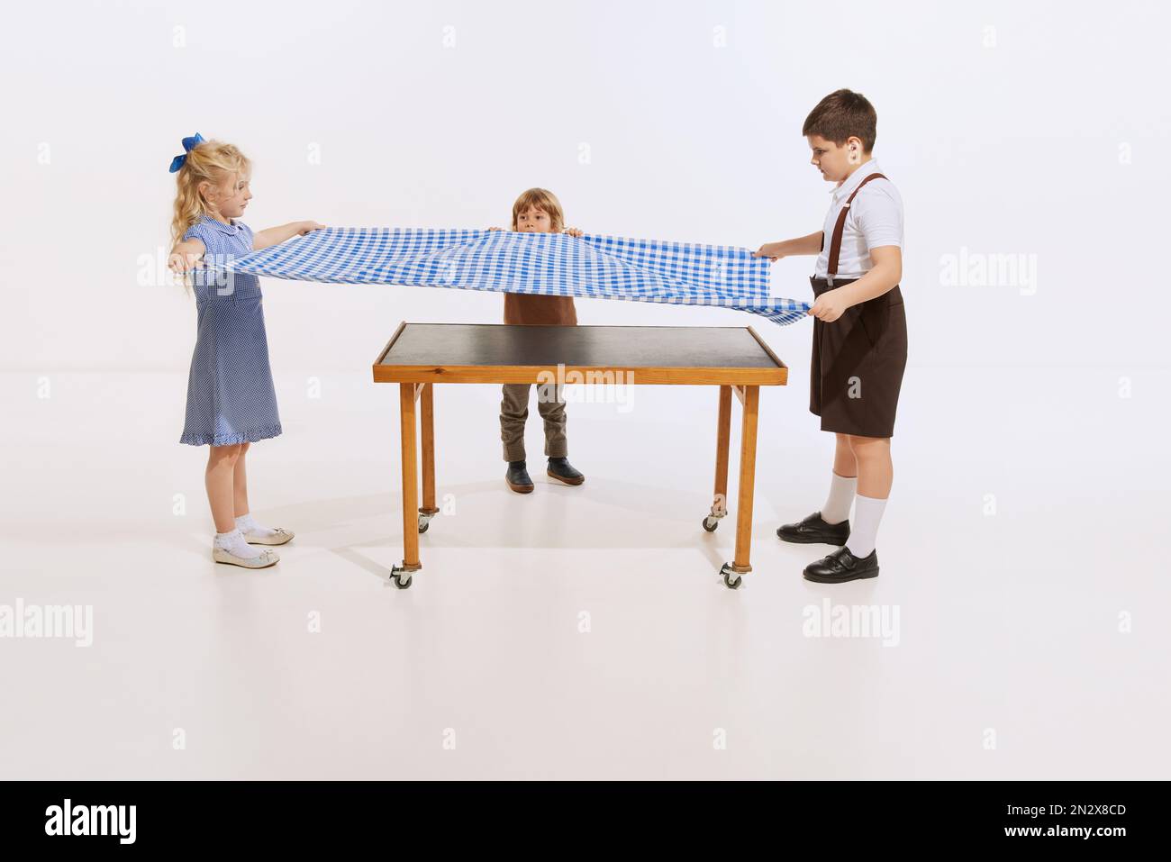 Cute children, kids playing, having fun, talking together isolated over ...