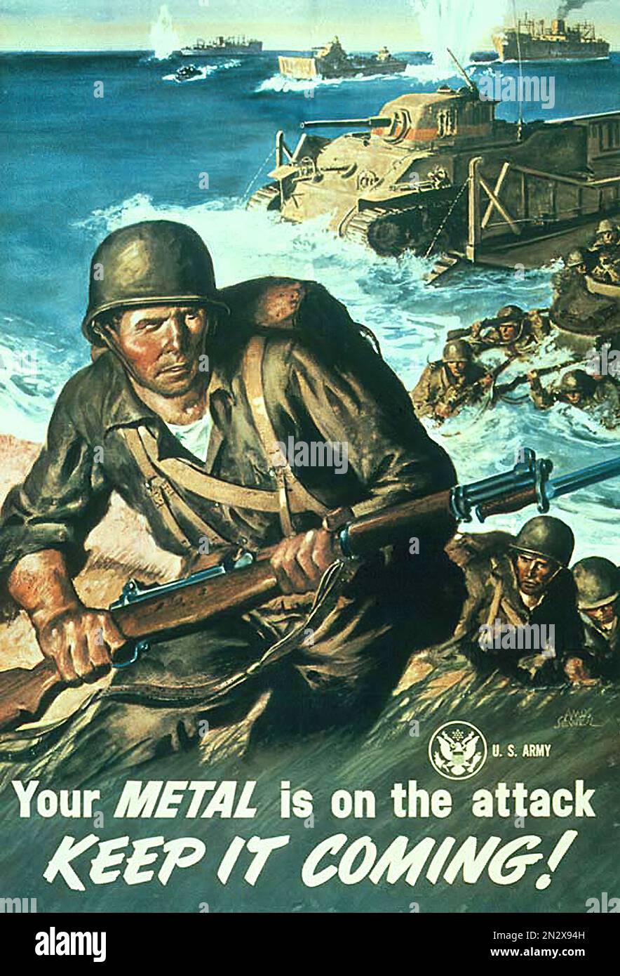 WW2 - more metal - World War II - U.S propaganda Poster Stock Photo - Alamy