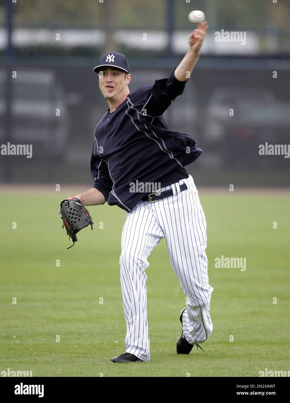 New York Yankees pitcher Andrew Miller throws during a spring training ...