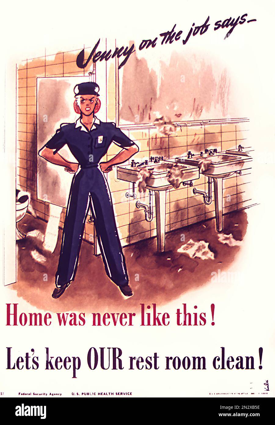 1944 Rest Room Clean- World War II - Comic style U.S propaganda Poster ...