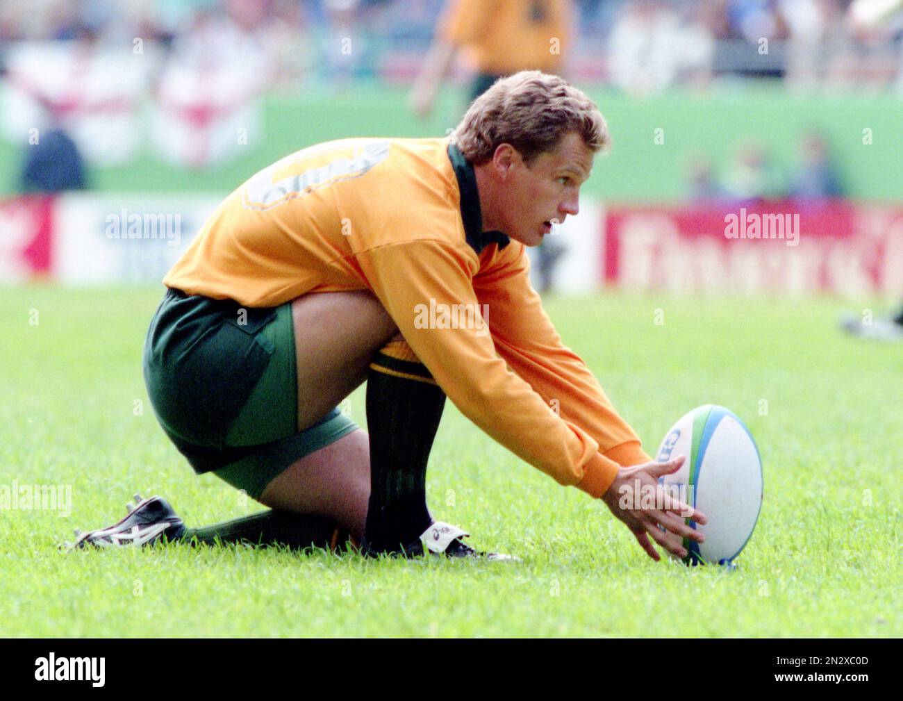 Australian captain Michael Lynagh prepares to take a penalty kick ...