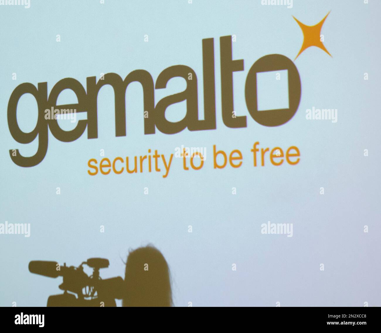 The Gemalto logo is seen during a press conference. Wednesday, Feb. 25 ...