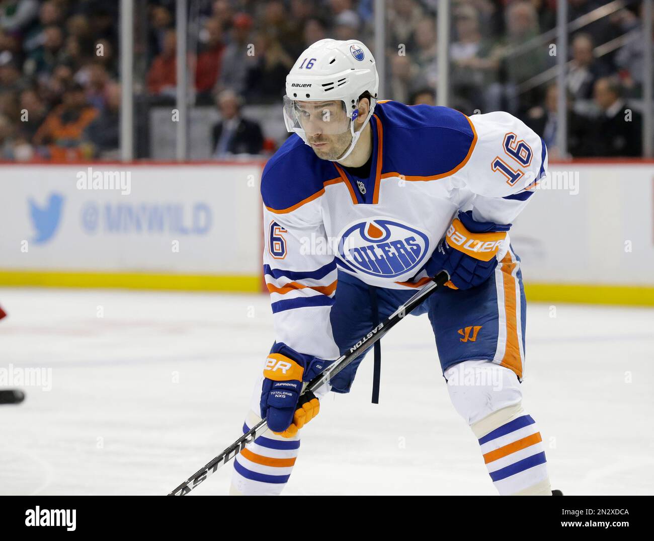 Edmonton Oilers right wing Teddy Purcell (16) gets into position for a ...