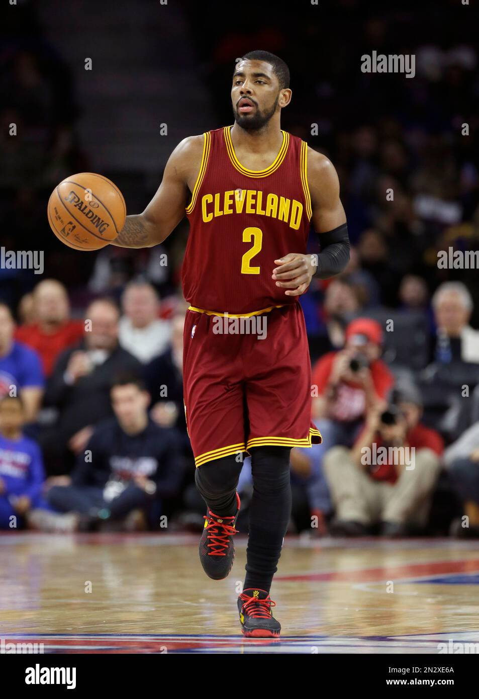 Cleveland Cavaliers guard Kyrie Irving brings the ball downcourt during ...