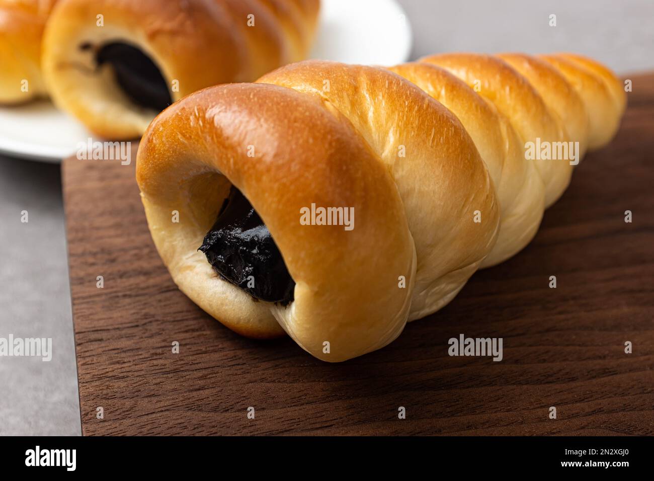 Bread with Chocolate Cream. cone shaped bread. sweet and soft dessert ...