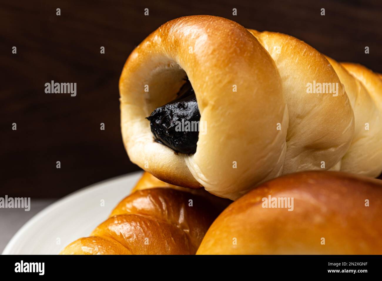 Bread with Chocolate Cream. cone shaped bread. sweet and soft dessert ...