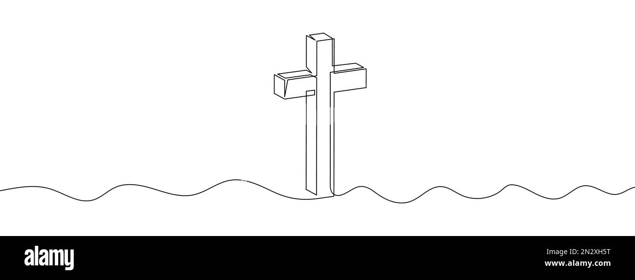 Continuous line drawing of christian cross. Religious cross one line ...