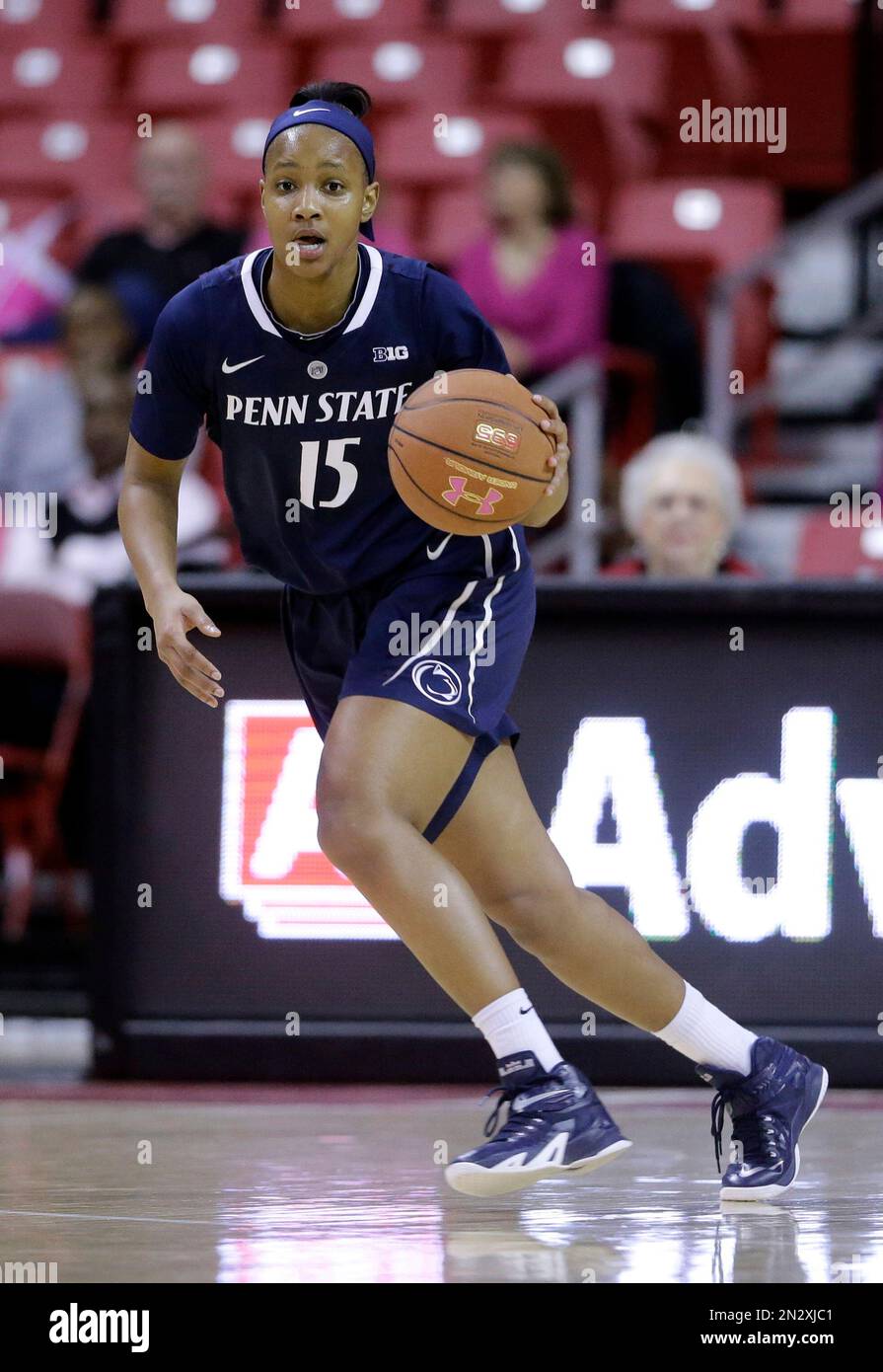 Penn State forward Kaliyah Mitchell drives the ball in the first half ...