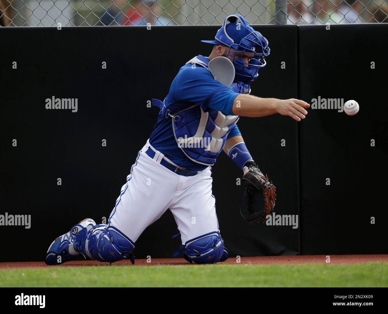 Toronto Blue Jays catcher Russell Martin does drills during a spring ...