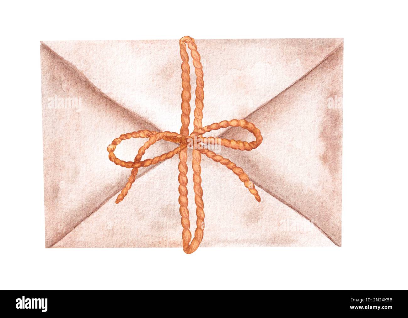 Envelope tied with natural cord. Drawn by watercolor isolated on white ...