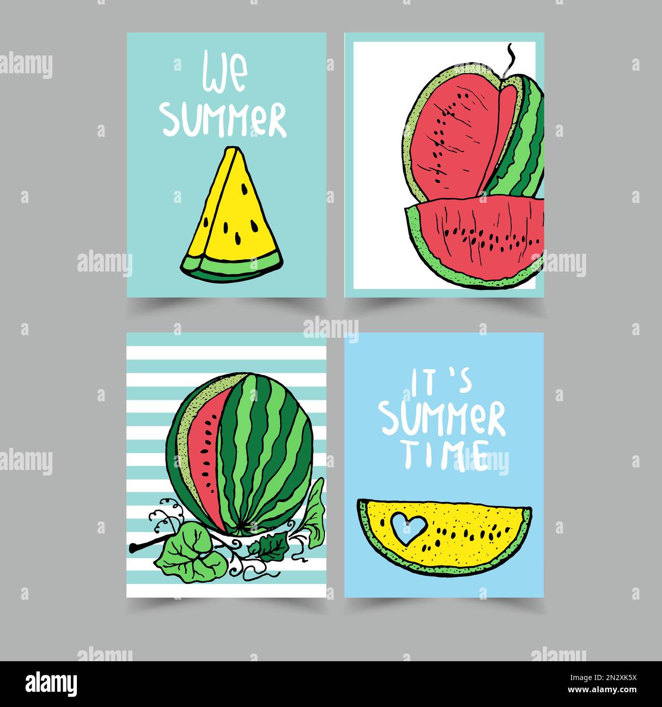 Vector set of bright summer cards. Beautiful summer posters with ...