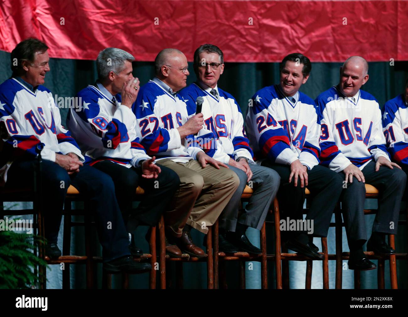 Phil Verchota of the 1980 U.S. ice hockey team speaks during a "Relive ...