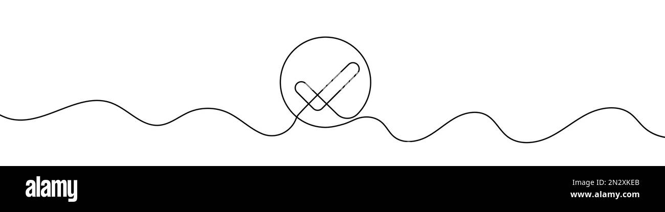 Continuous line drawing of check mark. Tick one line icon. One line ...