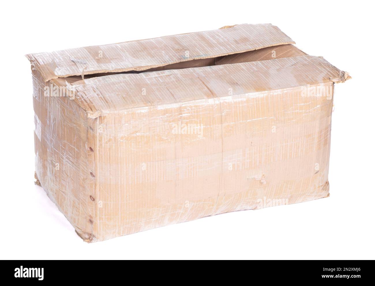 Battered cartboard box isolated on a white background Stock Photo - Alamy