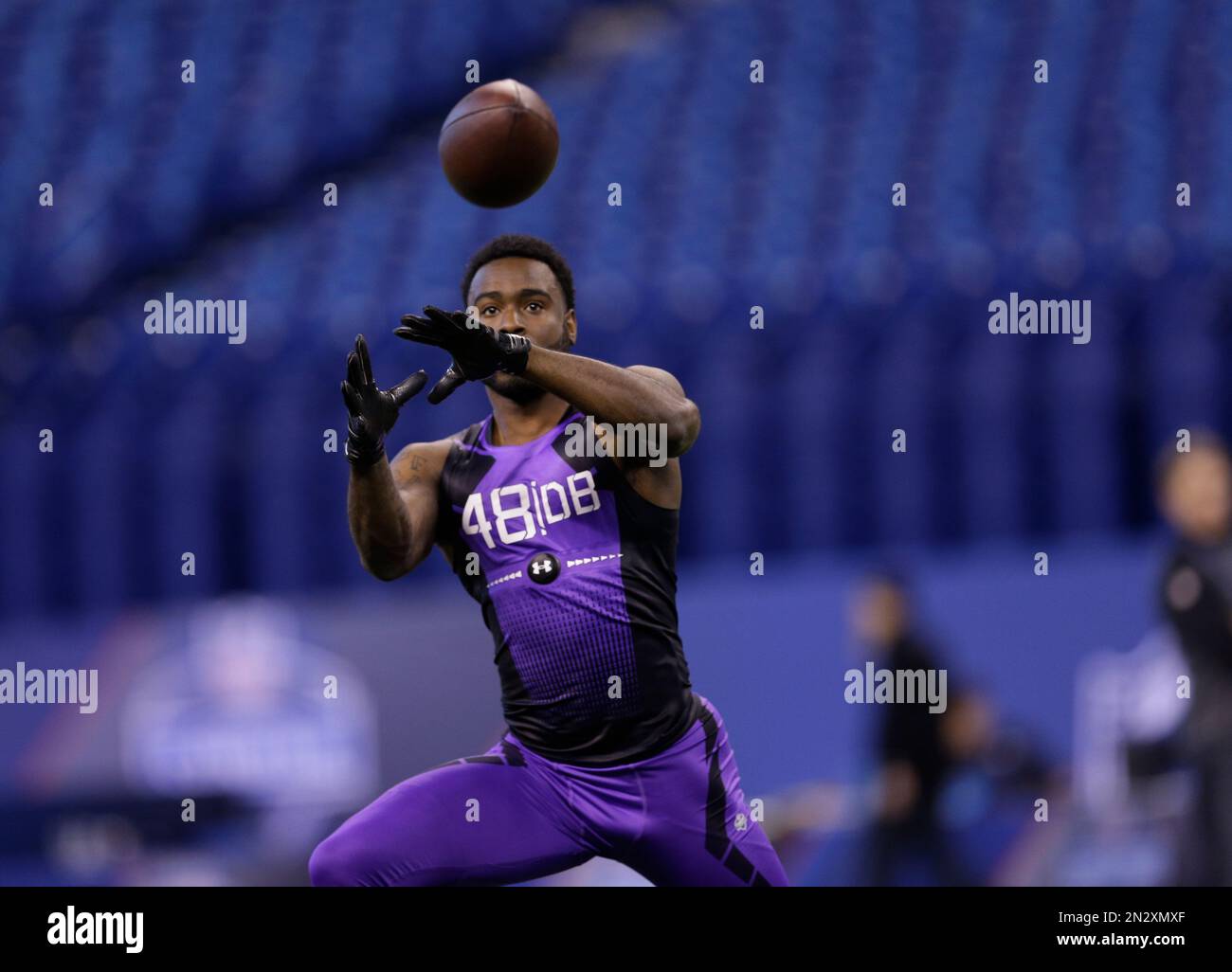 Georgia defensive back Damian Swann runs a drill at the NFL football ...