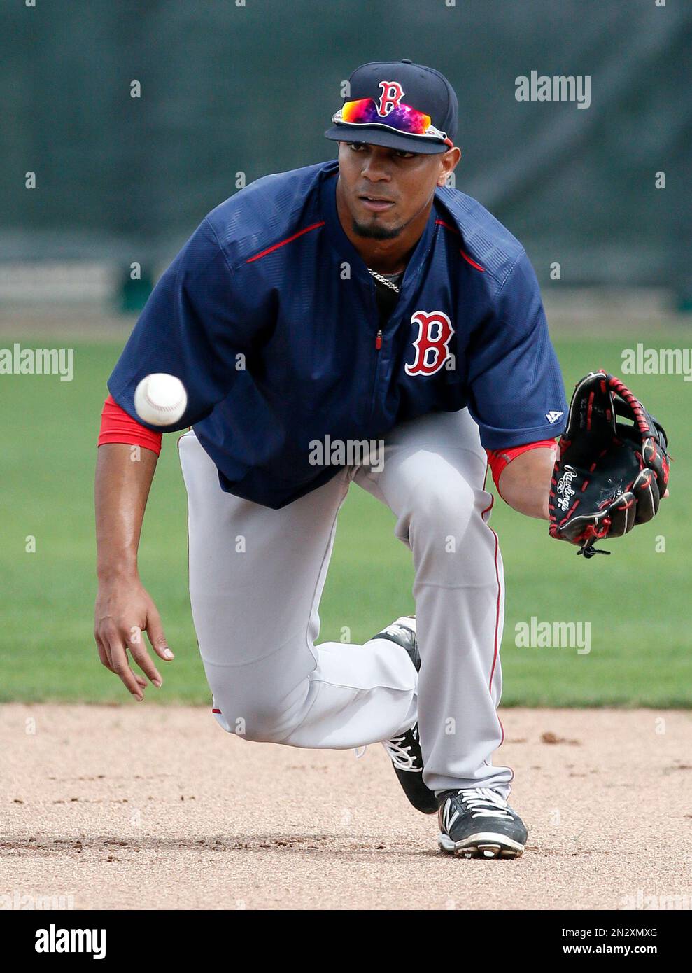 Boston Red Sox's Xander Bogaerts fields a ground ball during infield ...