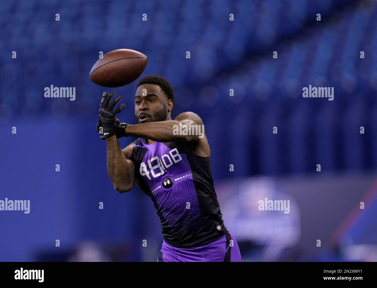 Georgia defensive back Damian Swann runs a drill at the NFL football ...