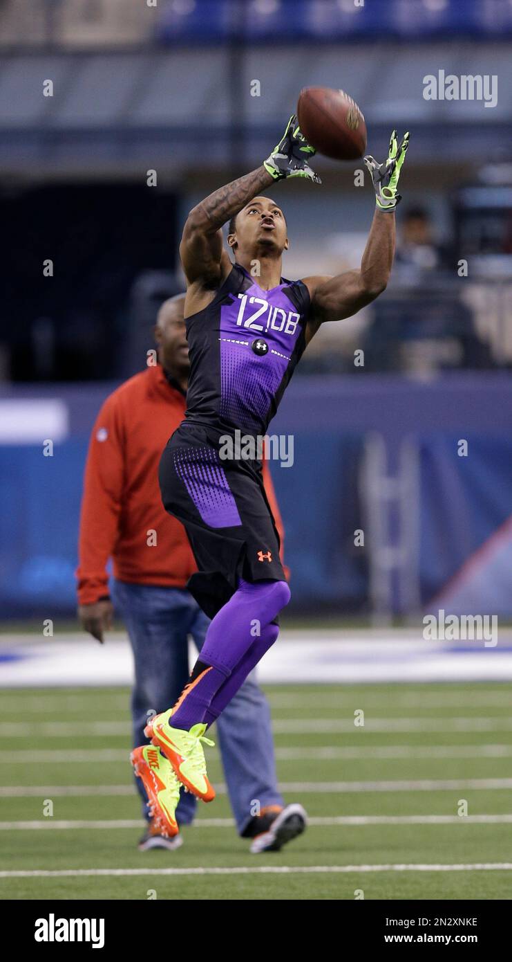 Tulane defensive back Lorenzo Doss runs a drill at the NFL football ...