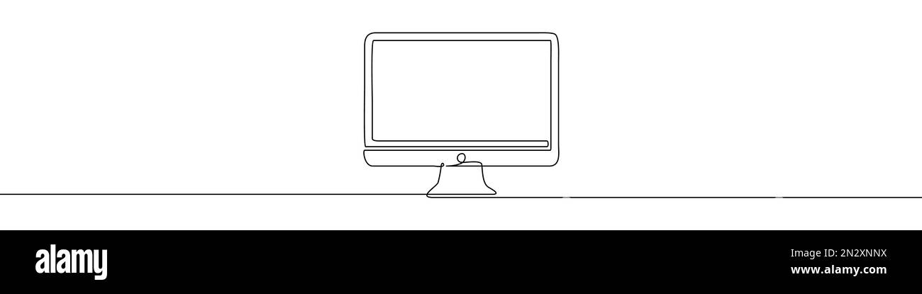 Continuous linear drawing of monitor. Single line drawing of monitor ...