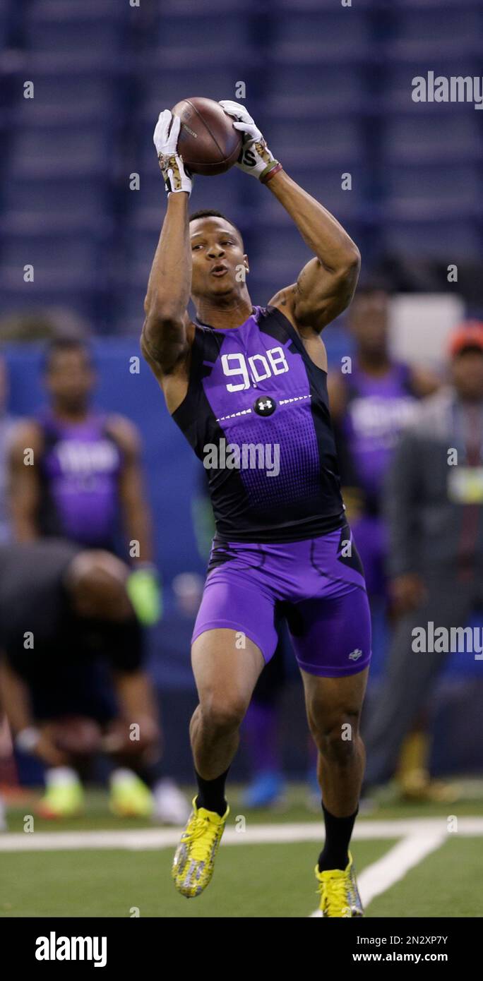 Mississippi State defensive back Justin Cox runs a drill at the NFL ...