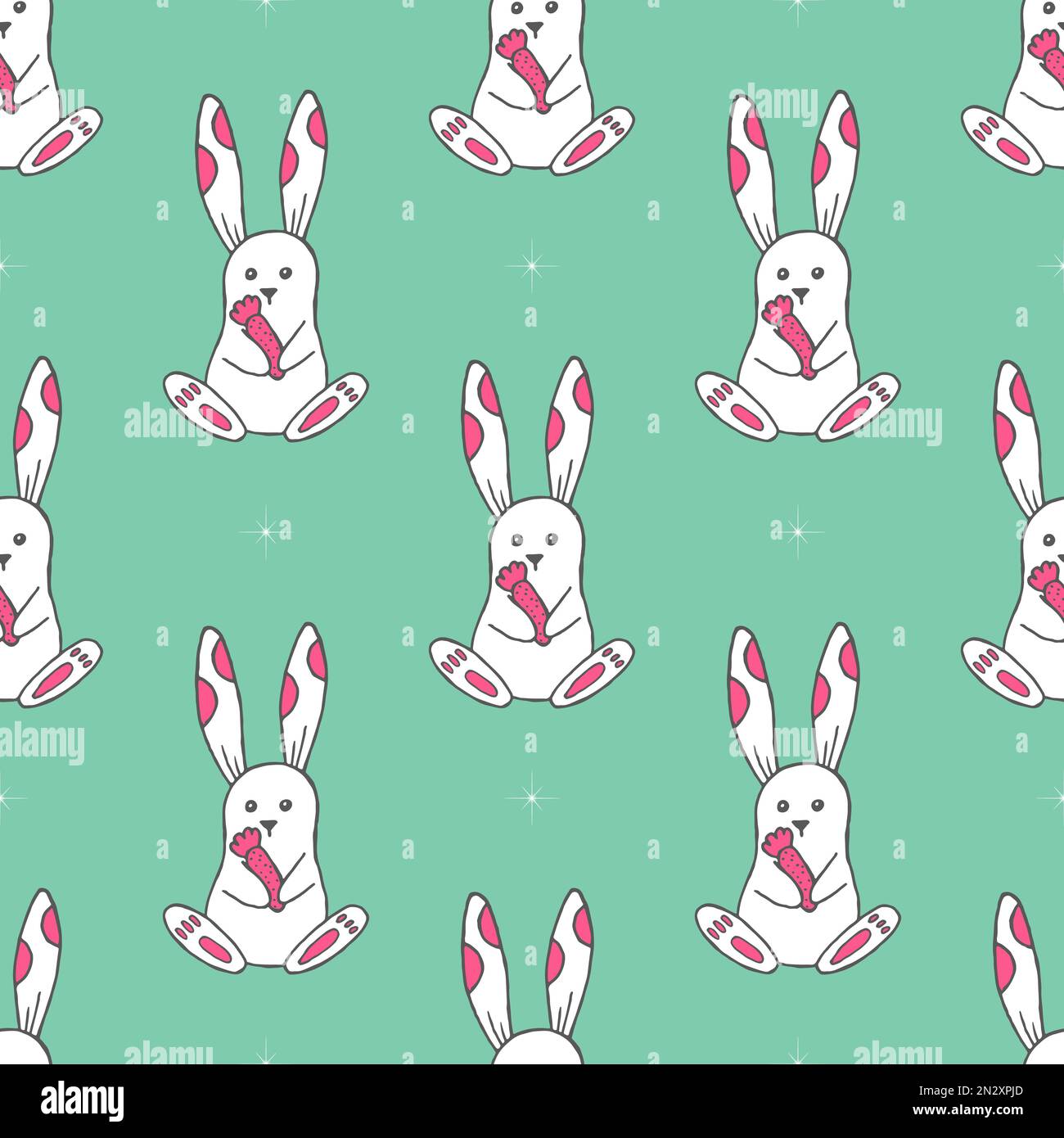 Seamless pattern with cute white rabbits. Vector illustration Stock ...