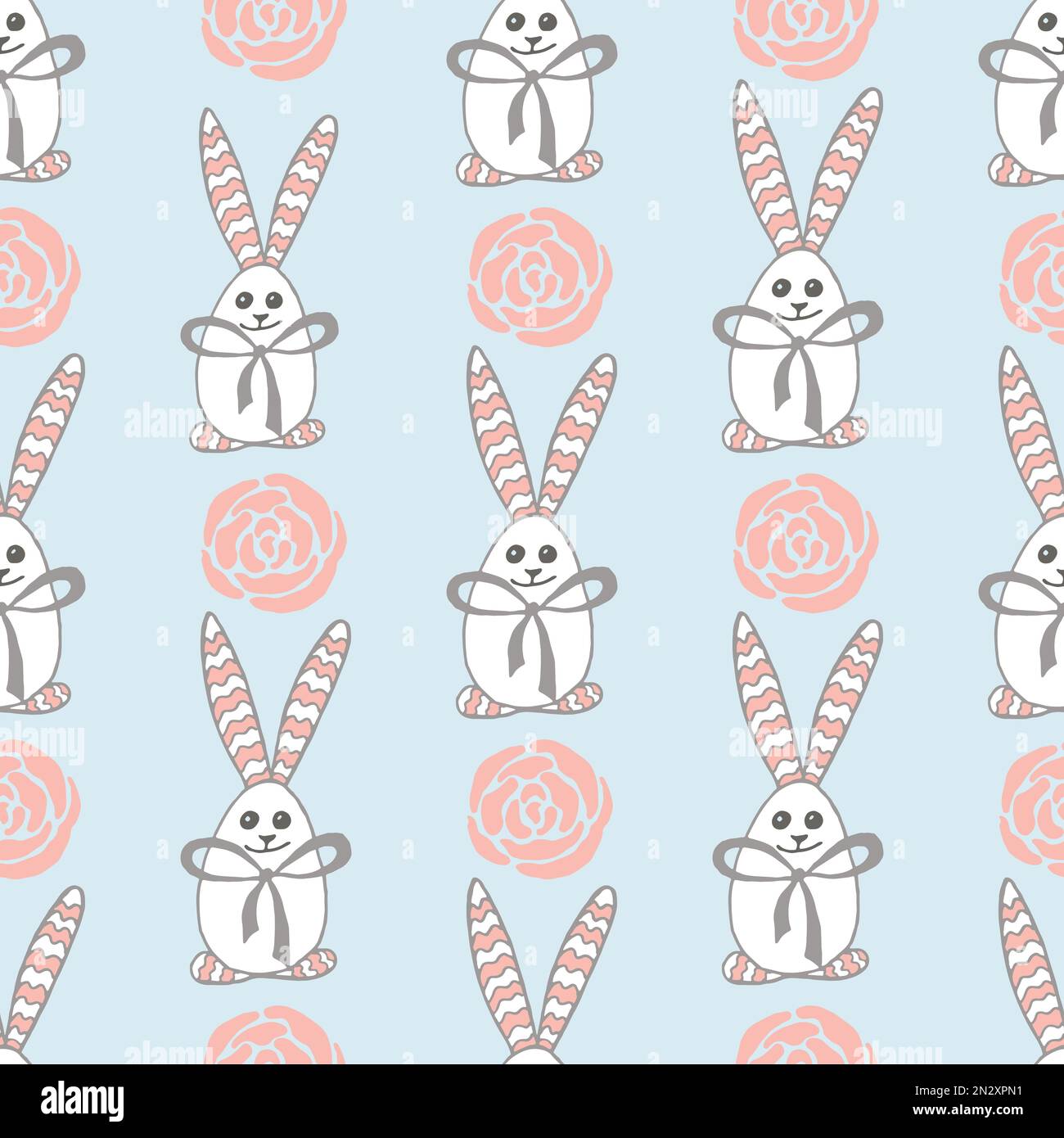 Seamless pattern with cute white rabbits. Vector illustration Stock ...