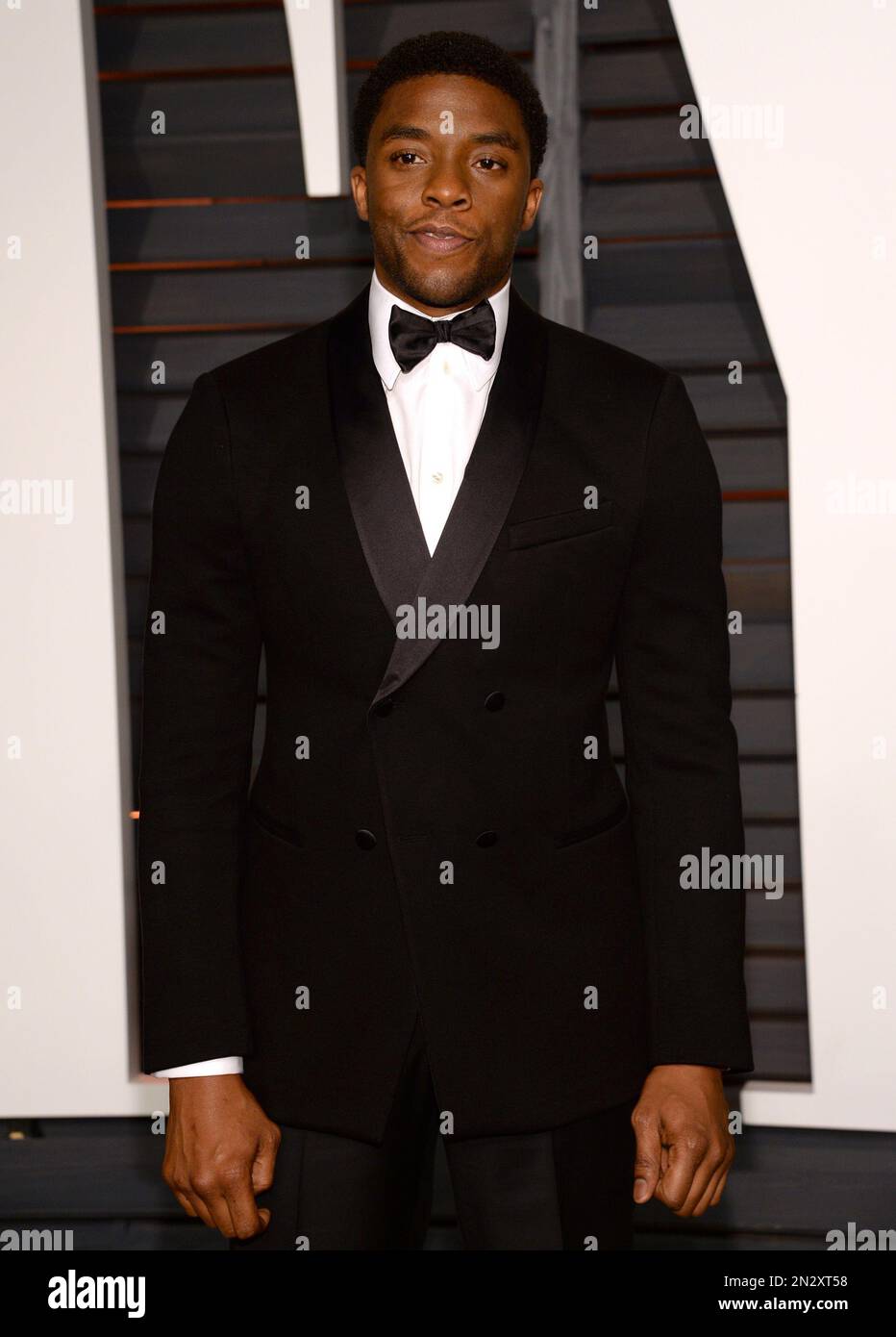 Chadwick Boseman arrives at the 2015 Vanity Fair Oscar Party on Sunday ...