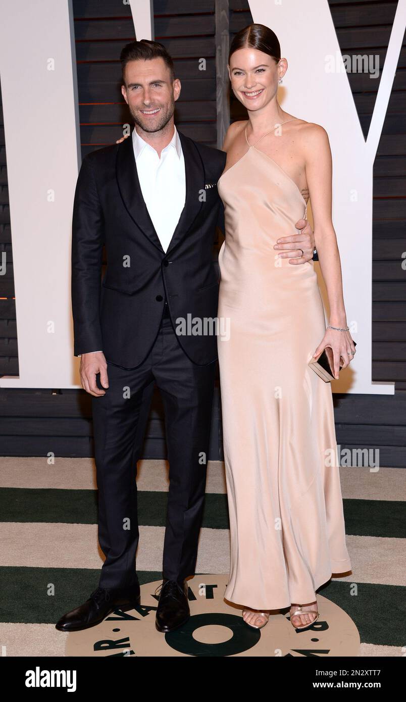 Adam Levine, left, and Behati Prinsloo arrive at the 2015 Vanity Fair ...