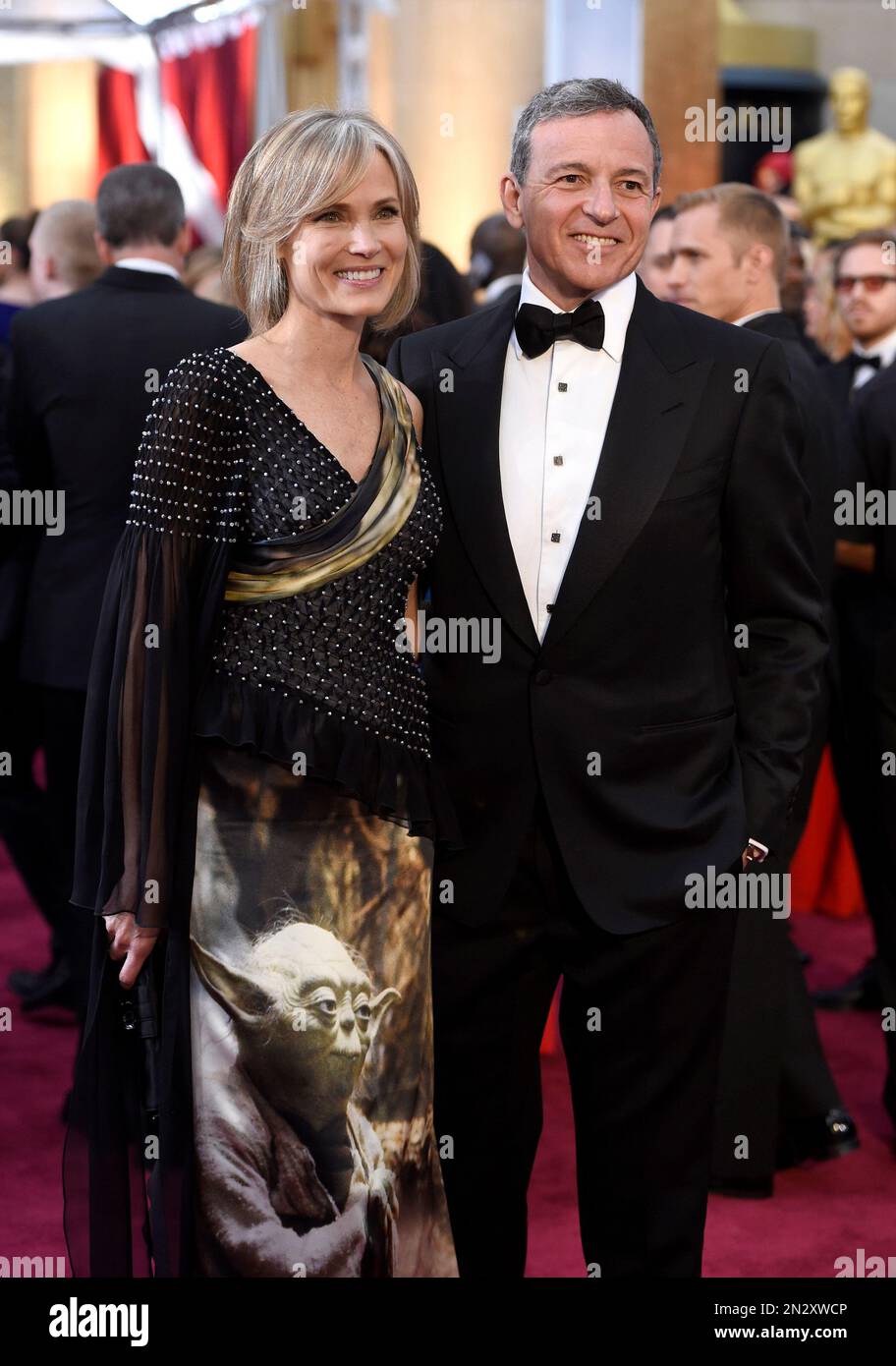 Willow Bay, left, and Bob Iger arrive at the Oscars on Sunday, Feb. 22 ...