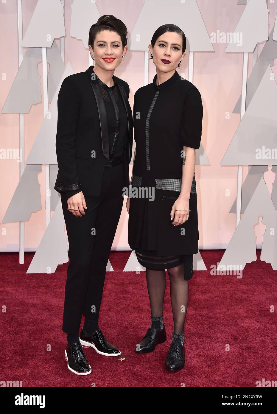 Tegan Quin, left, and Sara Quin arrive at the Oscars on Sunday, Feb. 22 ...