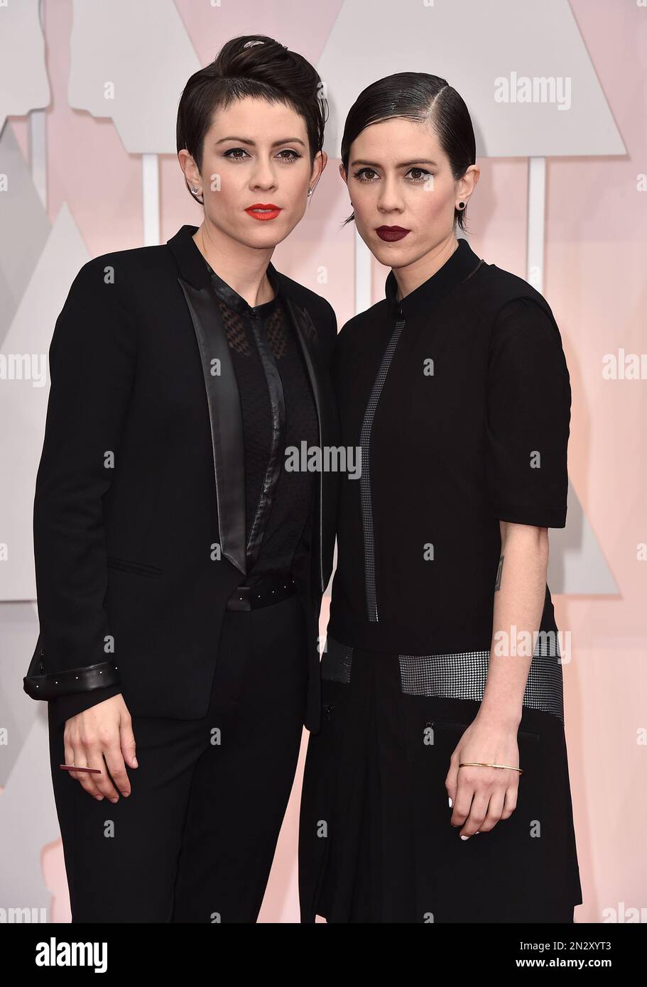 Tegan Quin, left, and Sara Quin arrive at the Oscars on Sunday, Feb. 22 ...