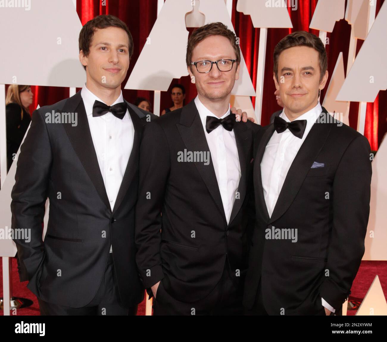 Andy Samberg, and from left, Akiva Schaffer and Jorma Taccone arrive at ...