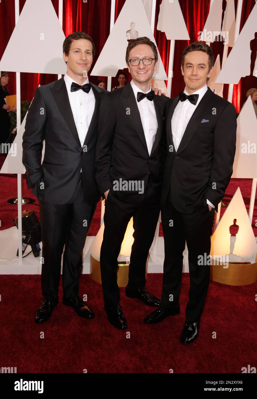 Andy Samberg, and from left, Akiva Schaffer and Jorma Taccone arrive at ...