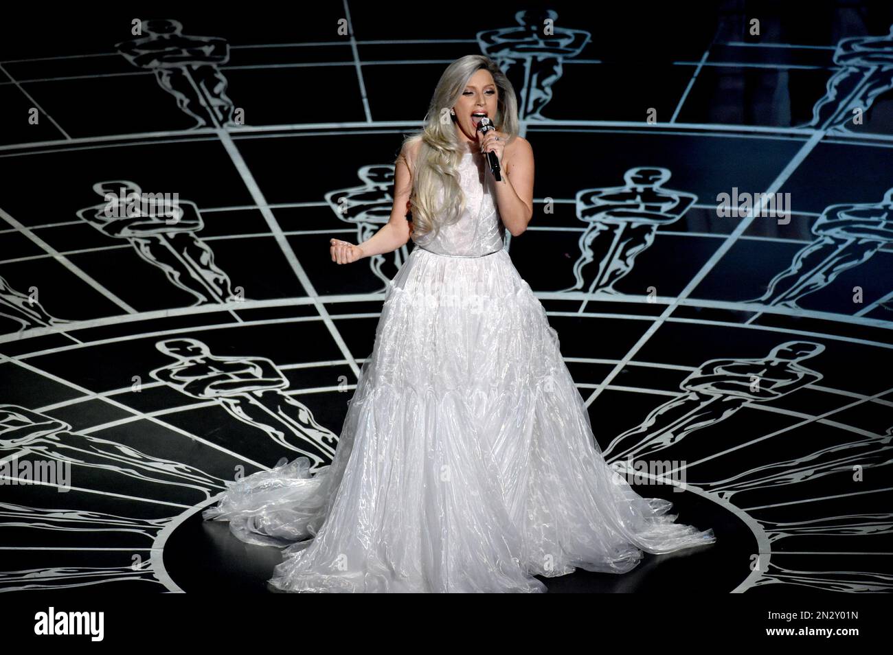Lady Gaga performs on stage at the Oscars on Sunday, Feb. 22, 2015, at ...